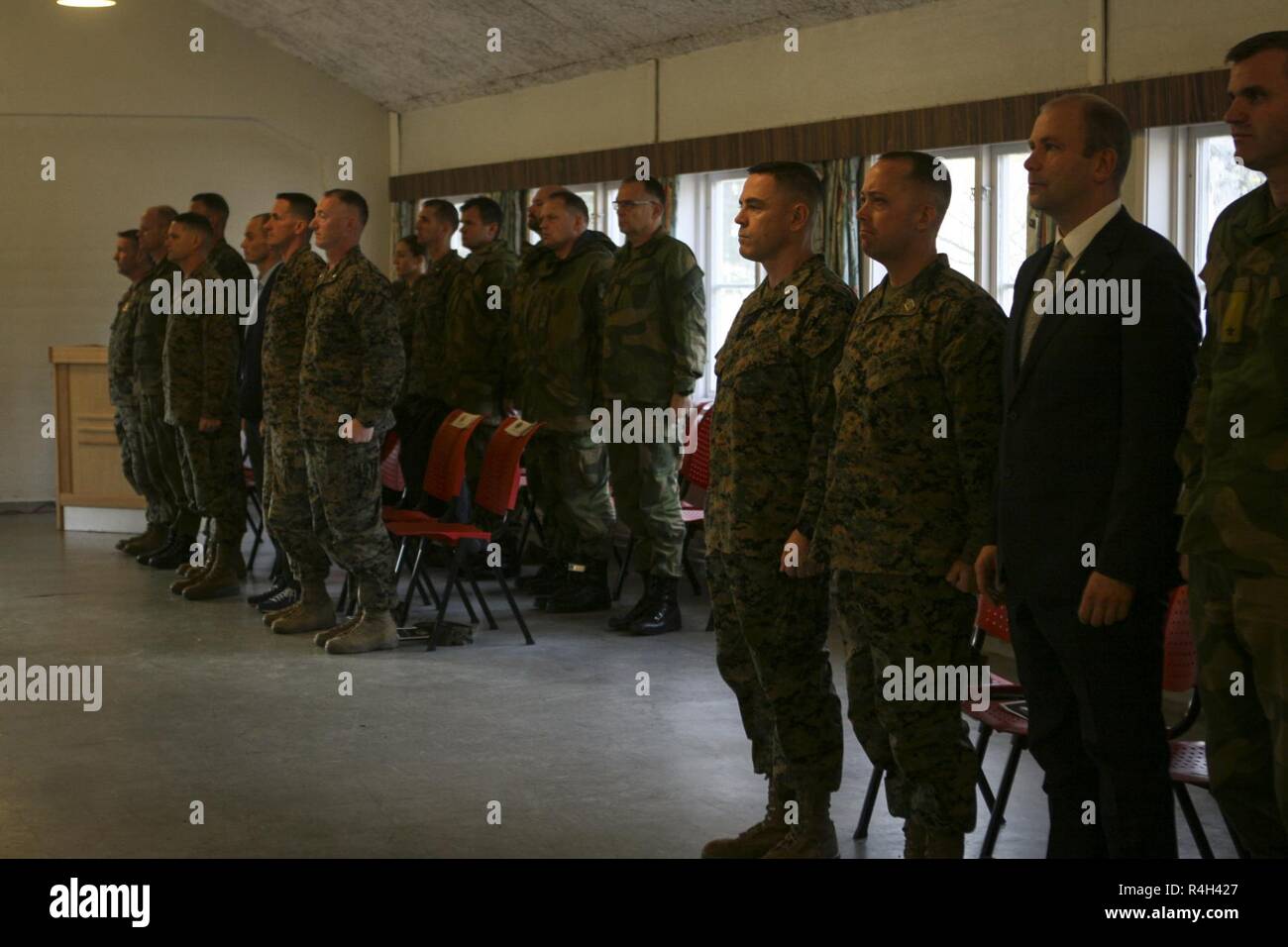 U.S. Marines with Marine Rotational Force- Europe 18.1 stand at ...
