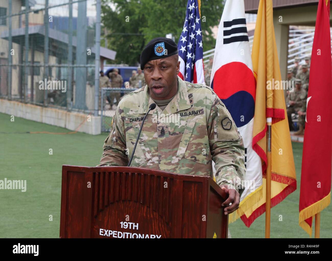 Command Sgt. Maj. Maurice V. Chaplin addresses the Soldiers of the 19th ...