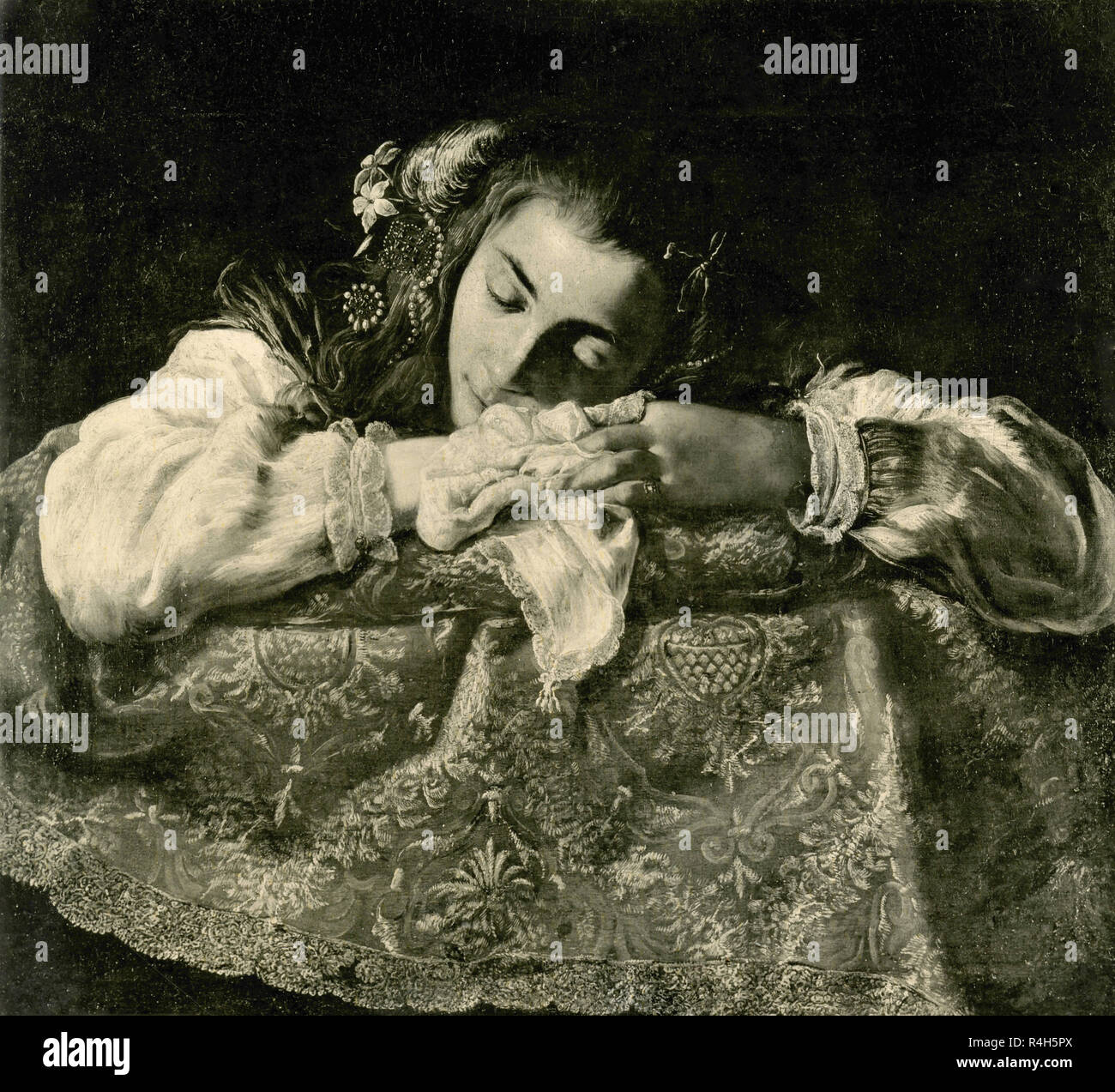 A Girl Asleep, painting by Domenico Feti Stock Photo - Alamy