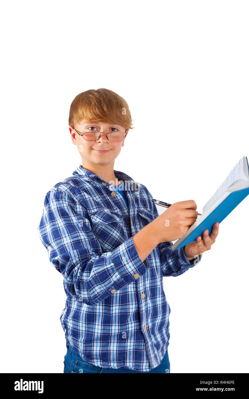 happy smart boy is reading in a book Stock Photo - Alamy