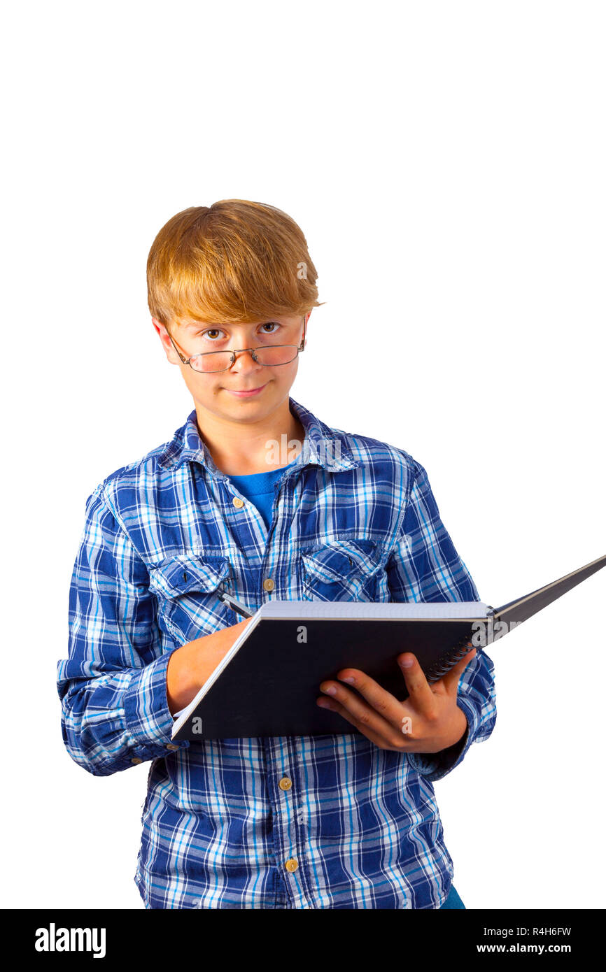 happy smart boy is reading in a book Stock Photo - Alamy