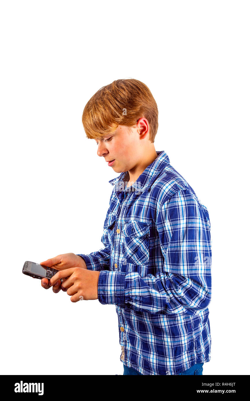 cute handsome young boy speaking with a mobile phone Stock Photo - Alamy