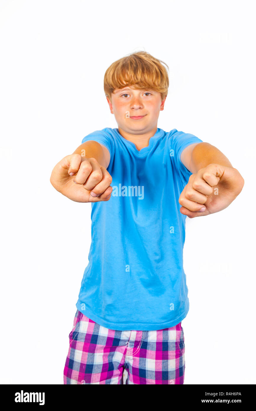 happy boy gestures with his arms Stock Photo - Alamy