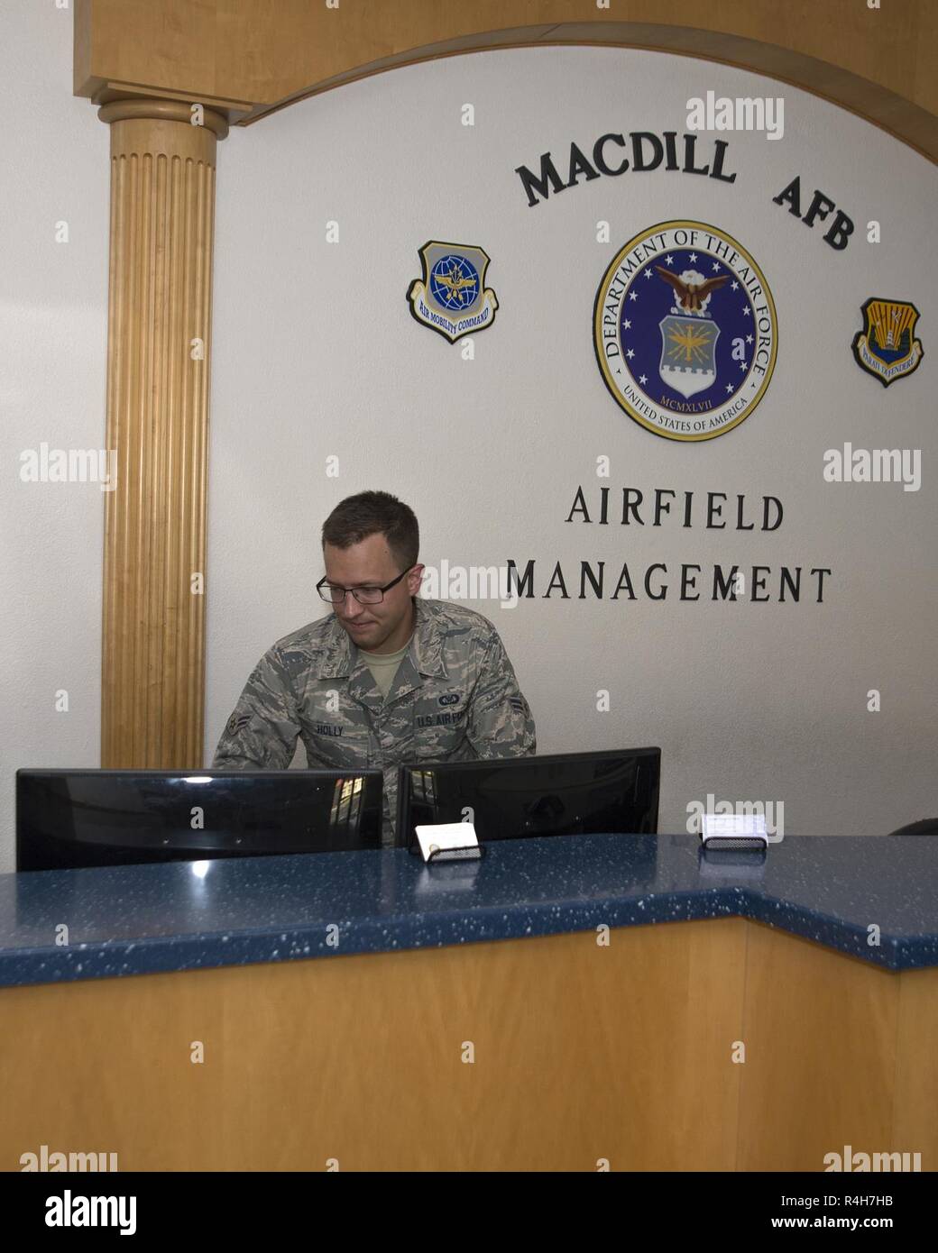 U.S Air Force Airman 1st Class Sean Holly, an airfield manager assigned ...