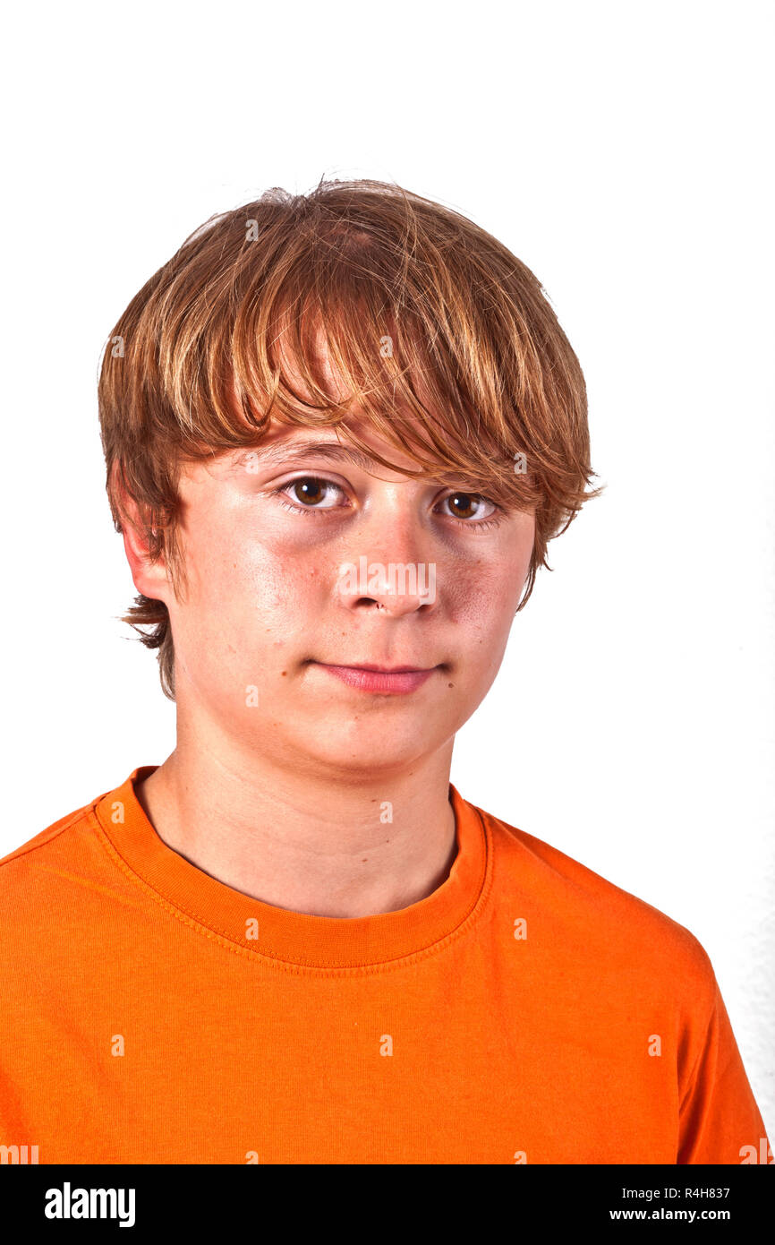 portrait of cute boy with orange shirt Stock Photo - Alamy