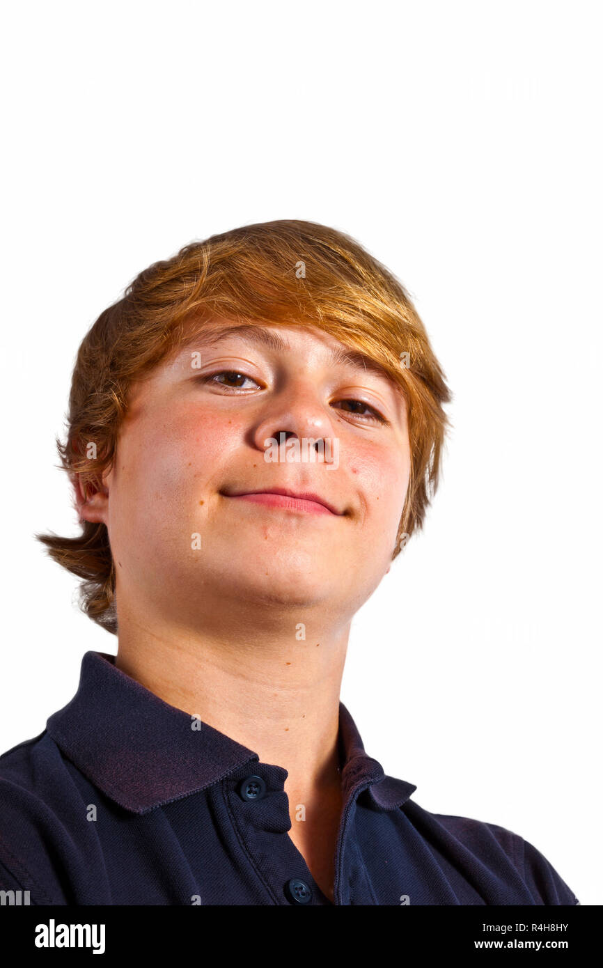 smart little boy smiling on white background Stock Photo - Alamy