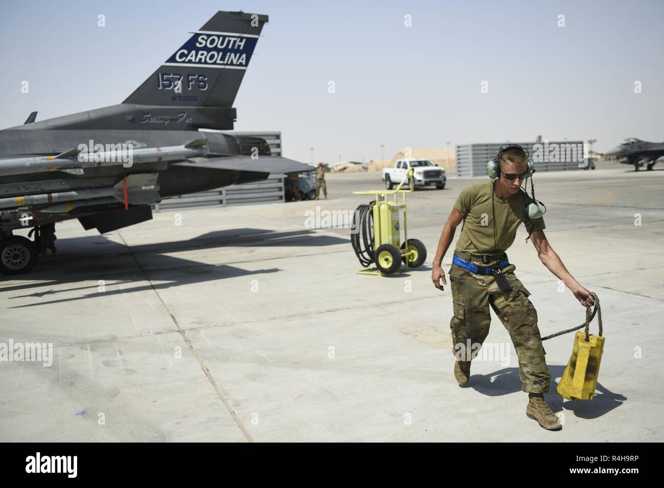 U.S. Airman 1st Class Zachary Vail, a crew chief with the 157th ...
