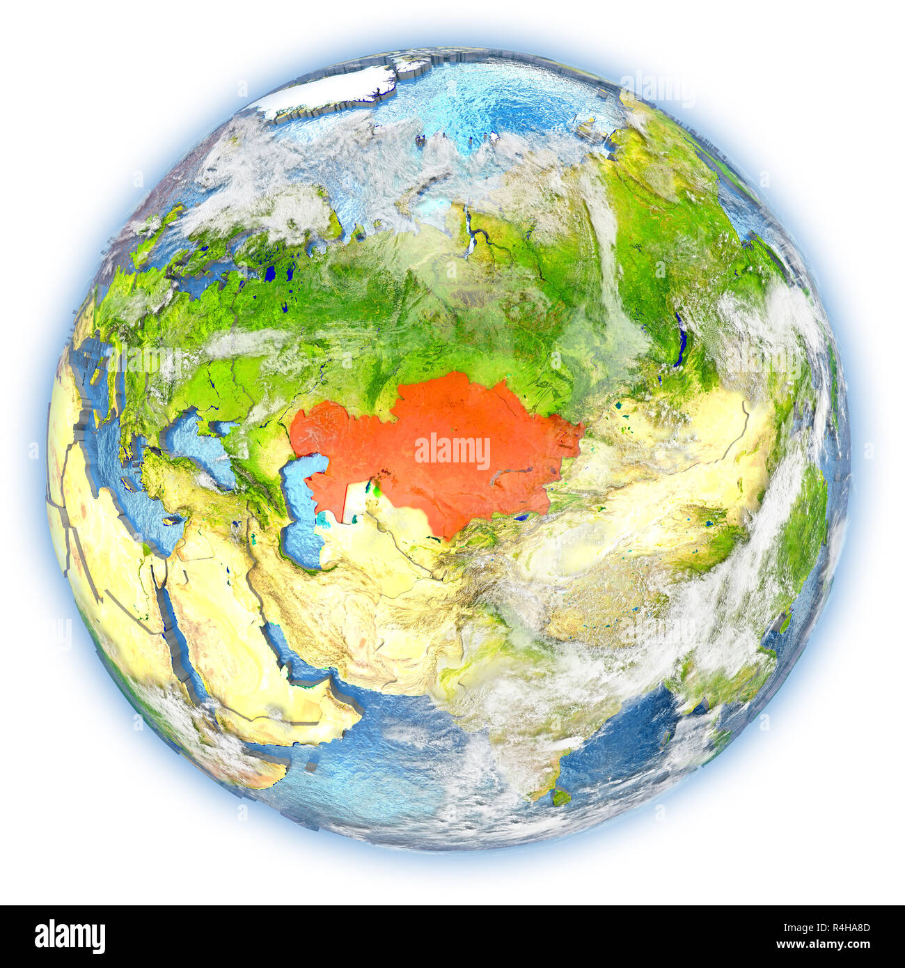 Kazakhstan on world map Cut Out Stock Images & Pictures - Alamy