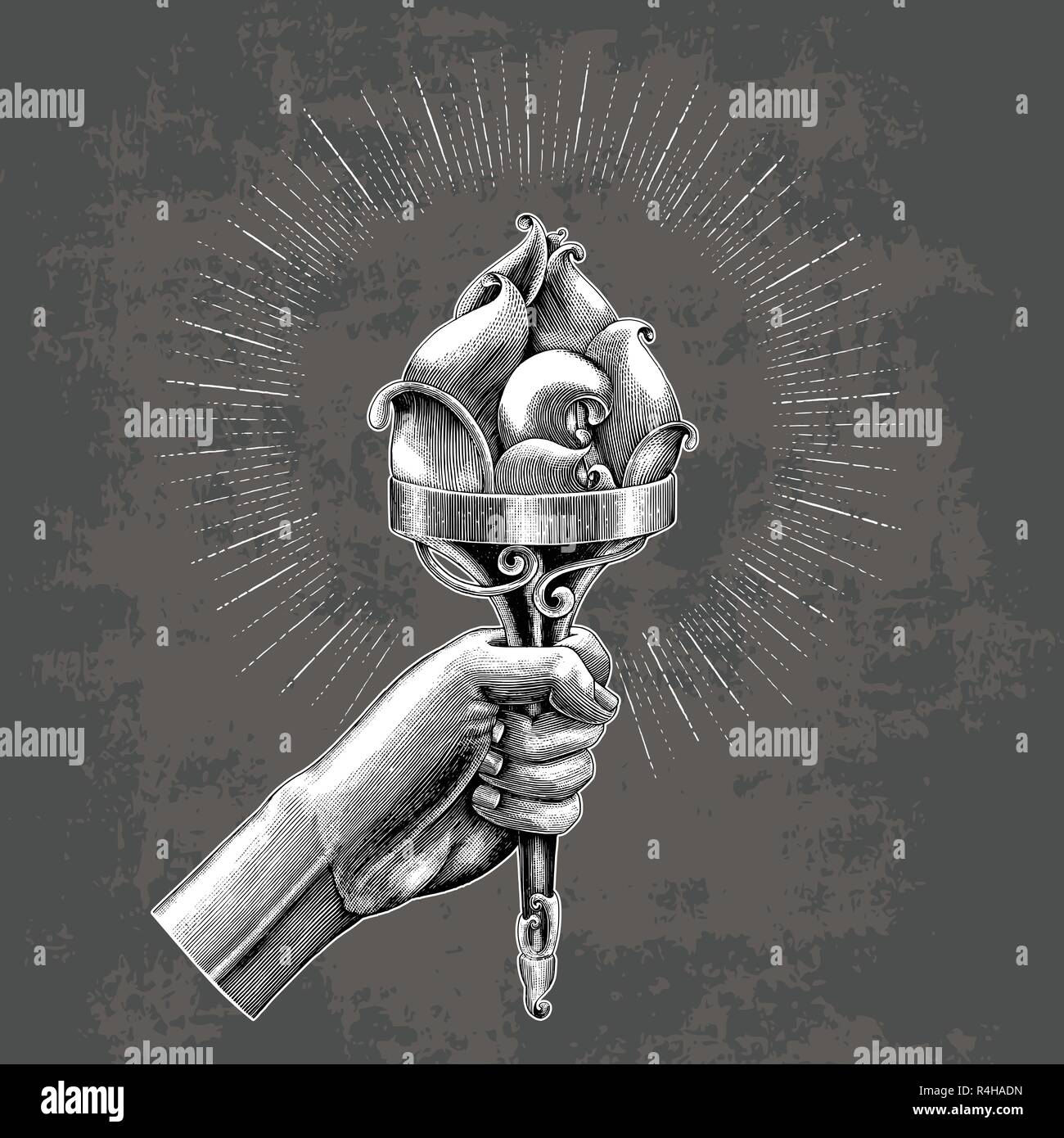 Hand holding torch hand sketch vintage style Stock Vector Image & Art ...