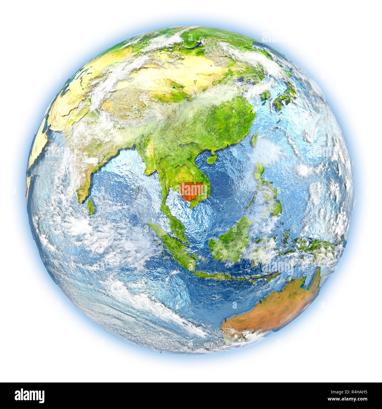 Cambodia on world globe Cut Out Stock Images & Pictures - Alamy