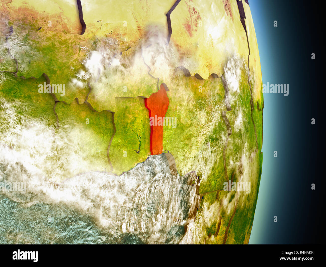 Benin in red from space Stock Photo - Alamy