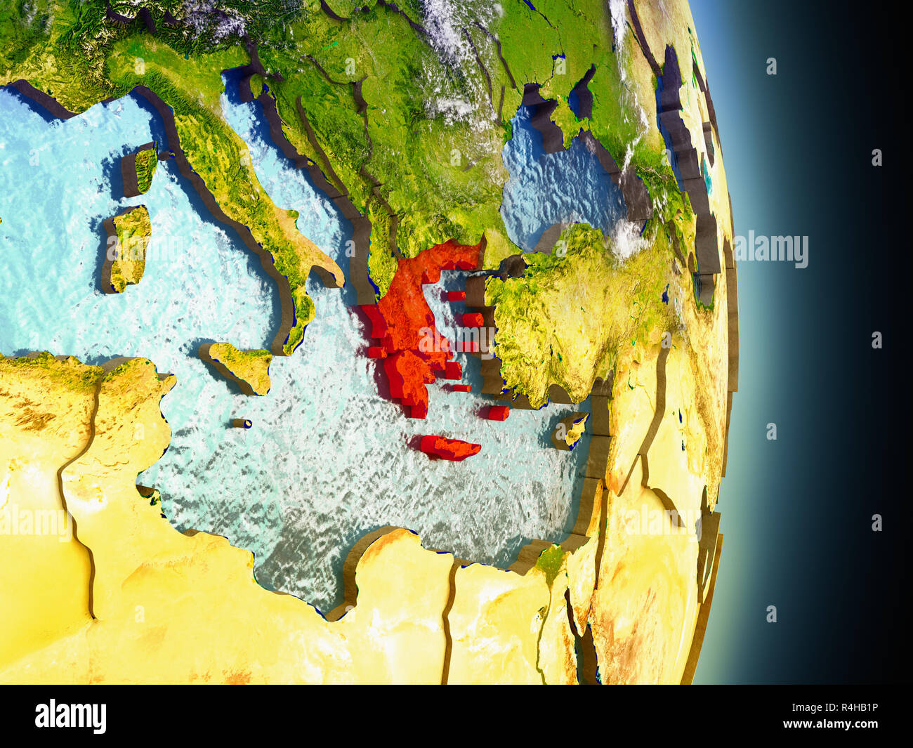 Greece in red from space Stock Photo - Alamy