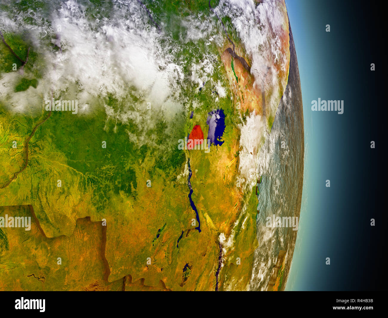 Rwanda in red from space Stock Photo - Alamy