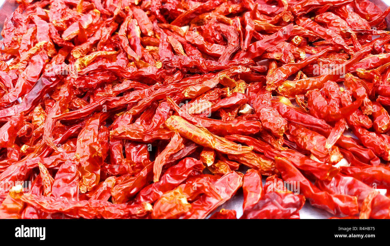 Dried red chilli as a texture food background, Thai food ingredient ...