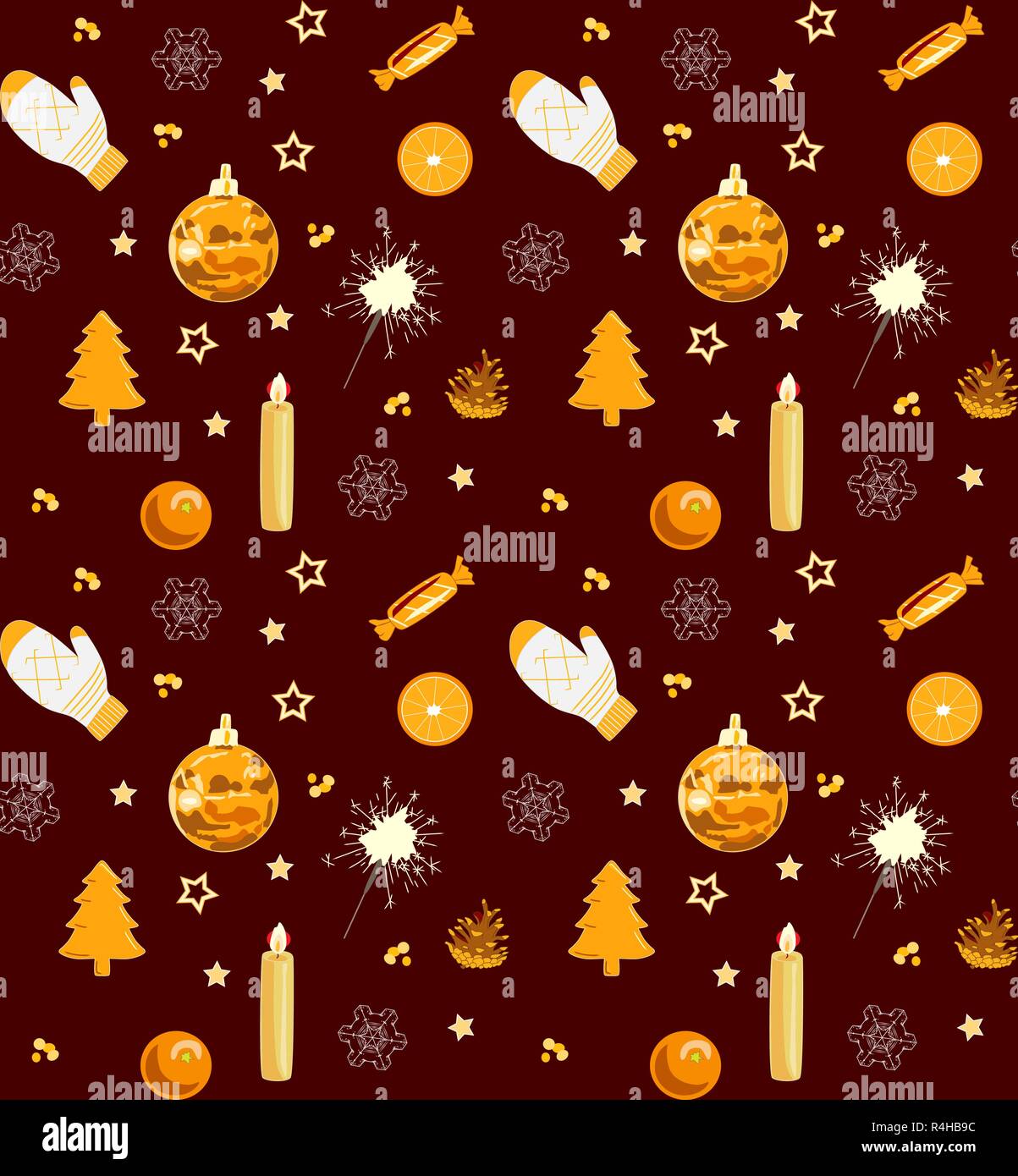 Seamless Christmas pattern, yellow and red, vector illustration Stock ...