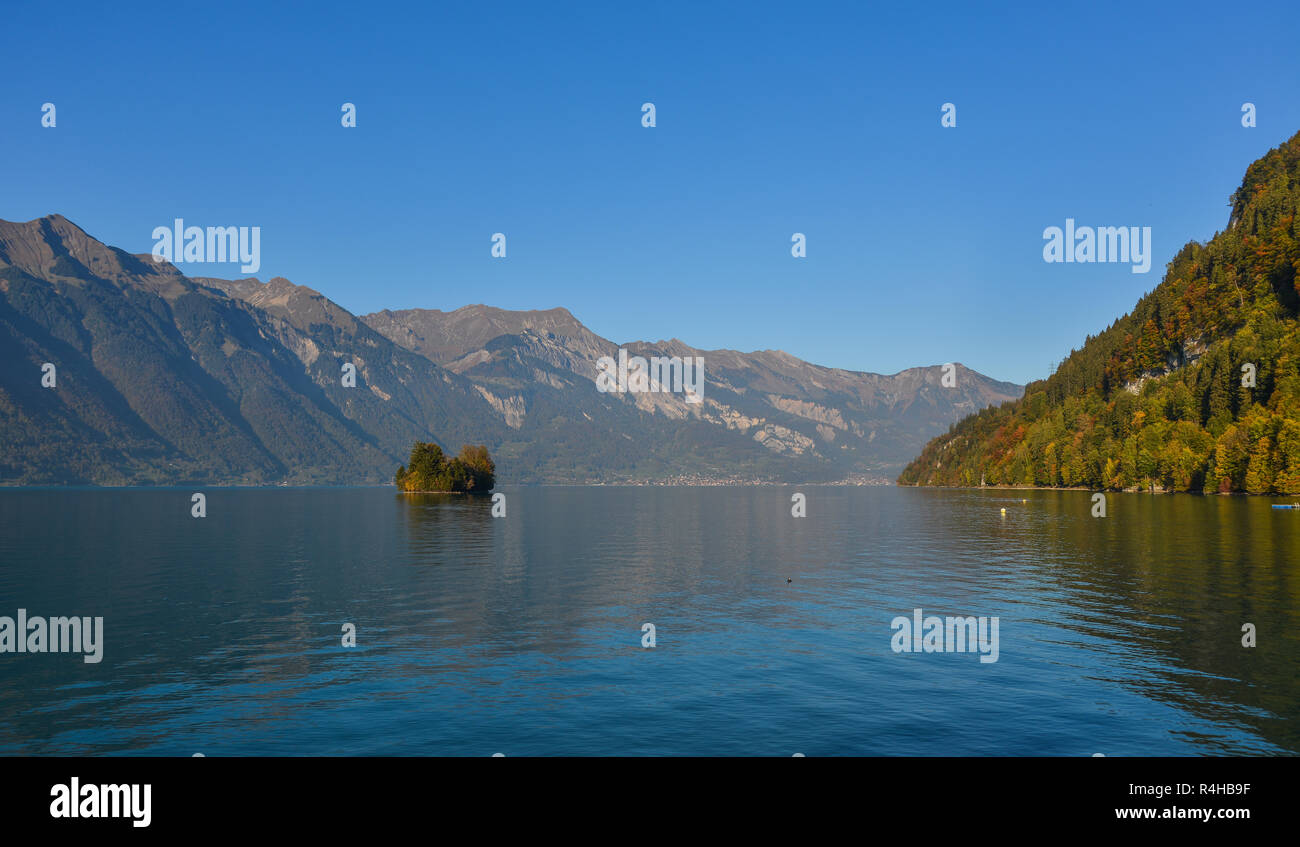 Beautiful scenery of Lake Brienz, Switzerland. The turquoise Lake Brienz is set amid the ...