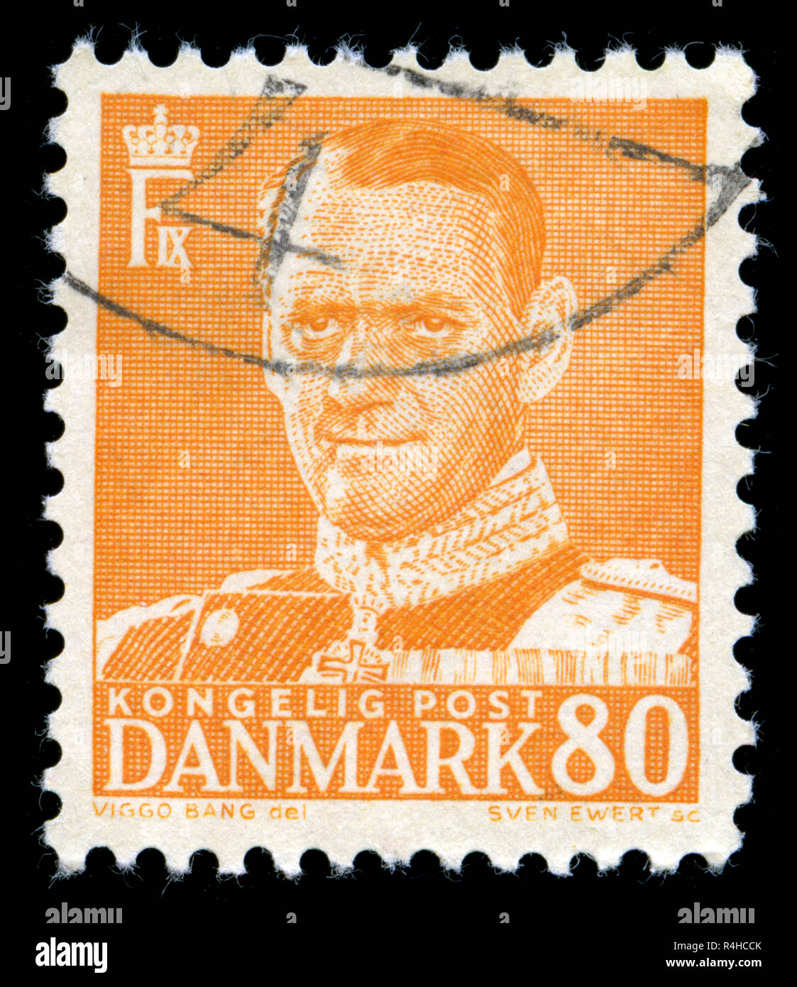 Postmarked stamp from Denmark in the King Frederik IX series issued in ...