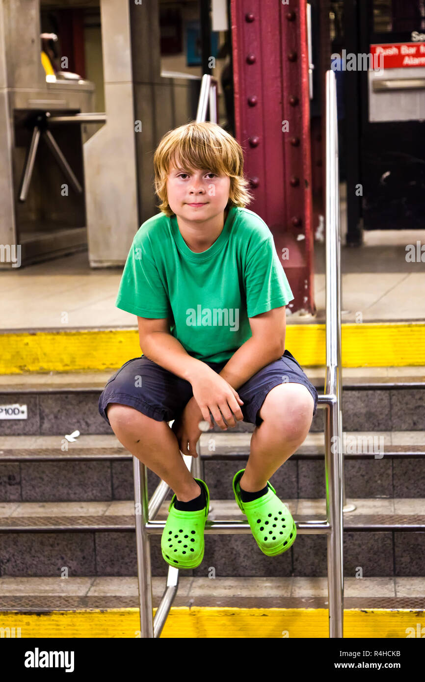 portrait of a cute boy in the subway Stock Photo - Alamy