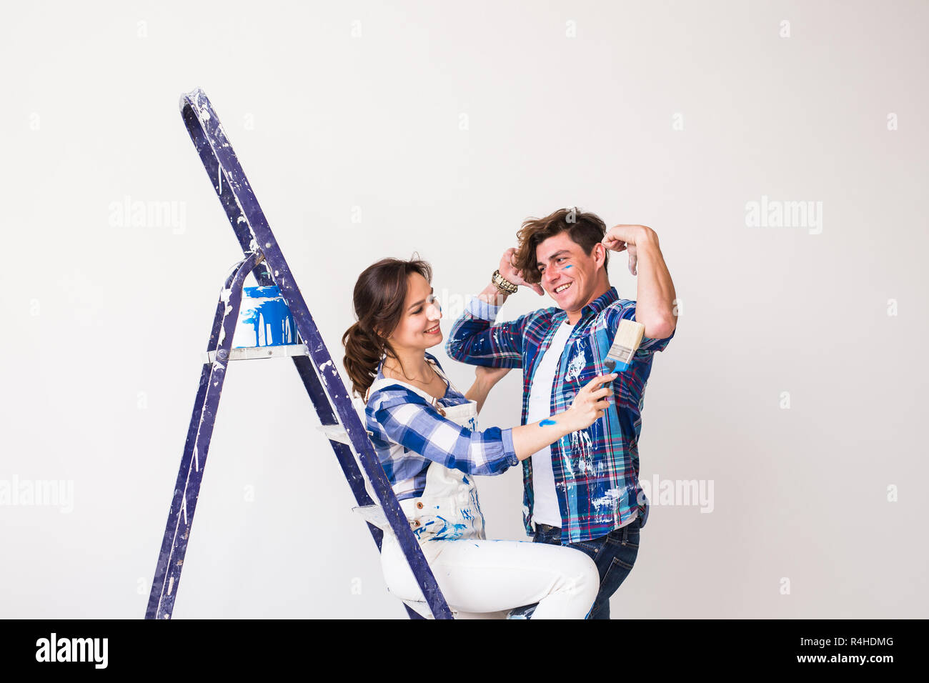 Teamwork, love couple, repair and renovation concept - young family ...