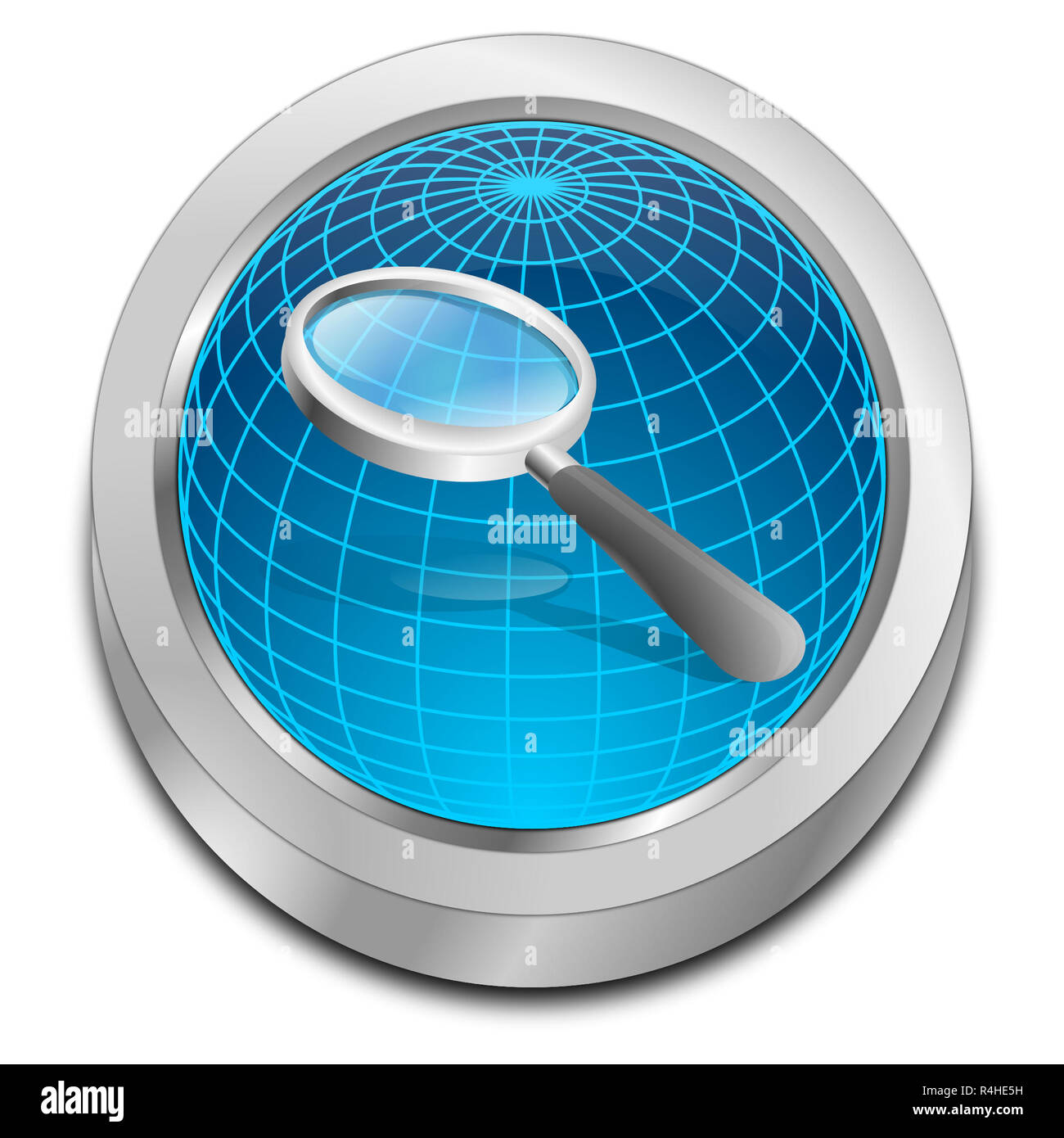 gloosy blue magnifying glass button - 3D illustration Stock Photo - Alamy