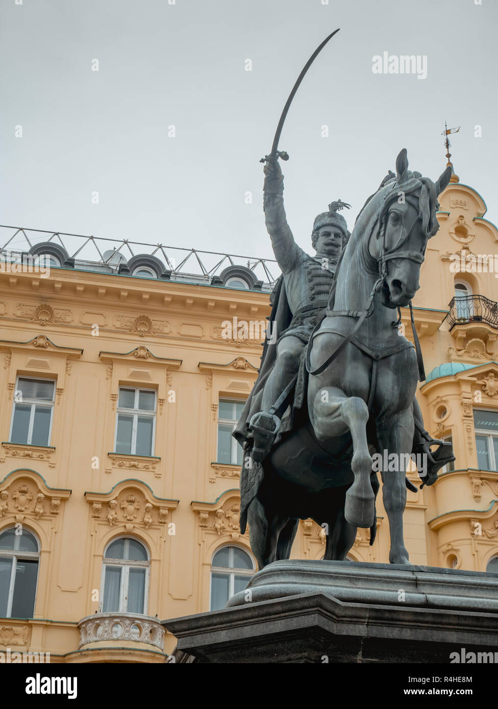 Statue of ban Josip Jelacic on main square in Zagreb, Croatia Stock ...