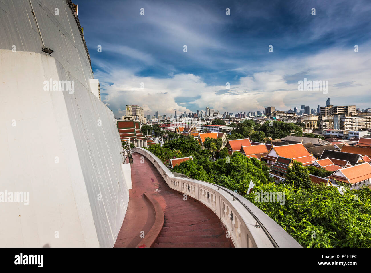The Stupa at the top of Wat Saket, also known as the Golden Mount, in the historic district of ...