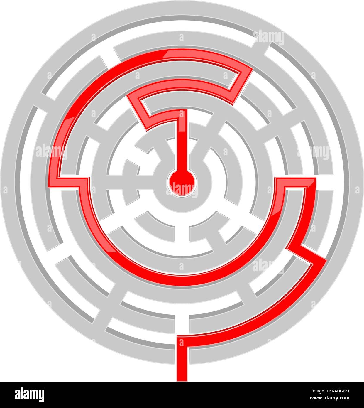Round maze with red path to center Stock Vector Image & Art - Alamy