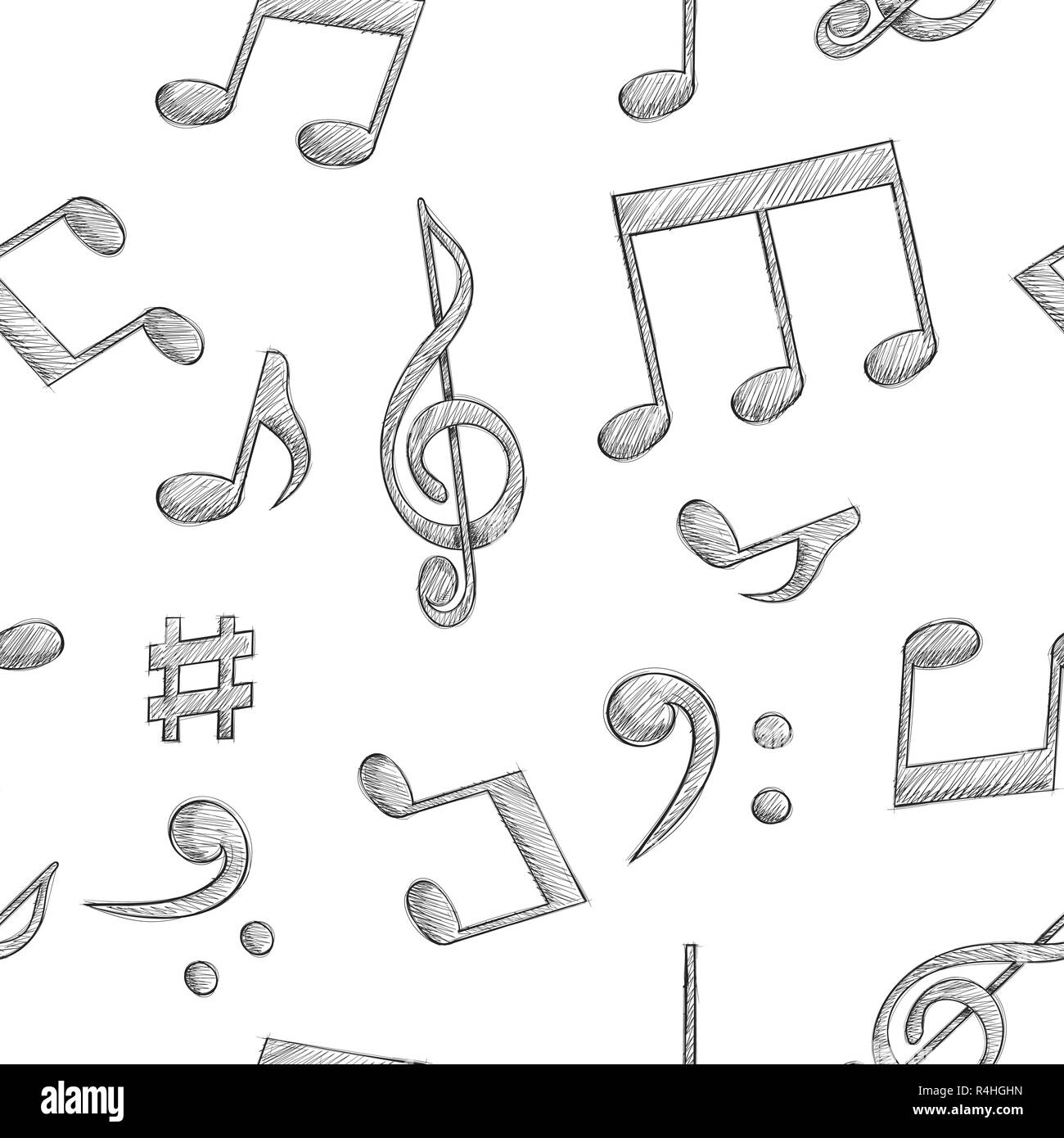 Music signs. Notes and symbols on white background. Seamless pattern ...