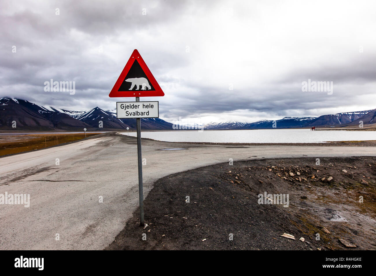 Warning sign polar bears, Spitsbergen, Svalbard, Norway Stock Photo - Alamy