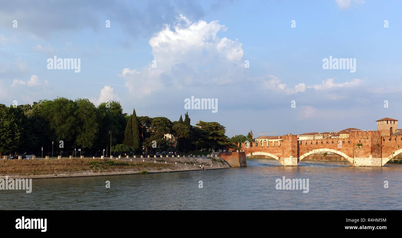 The Scaliger bridge leads to the Verona Scaliger fortress; Verona ...