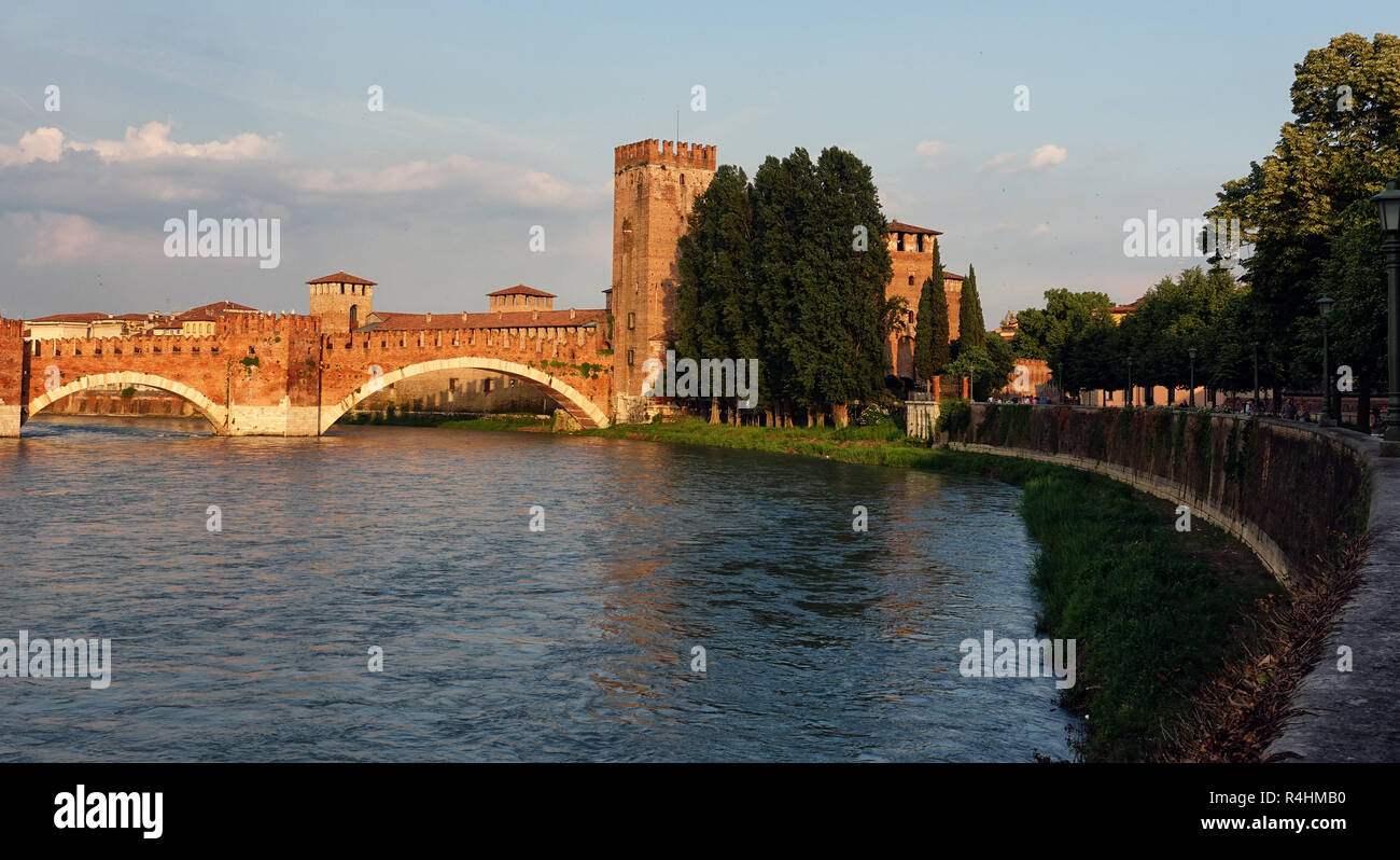 The Scaliger bridge leads to the Verona Scaliger fortress; Verona ...