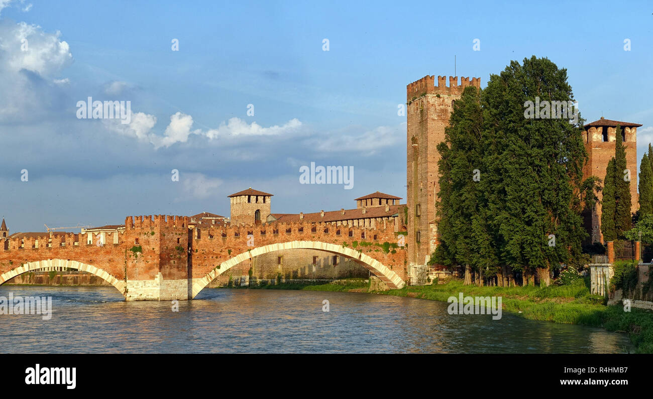 The Scaliger bridge leads to the Verona Scaliger fortress; Verona ...
