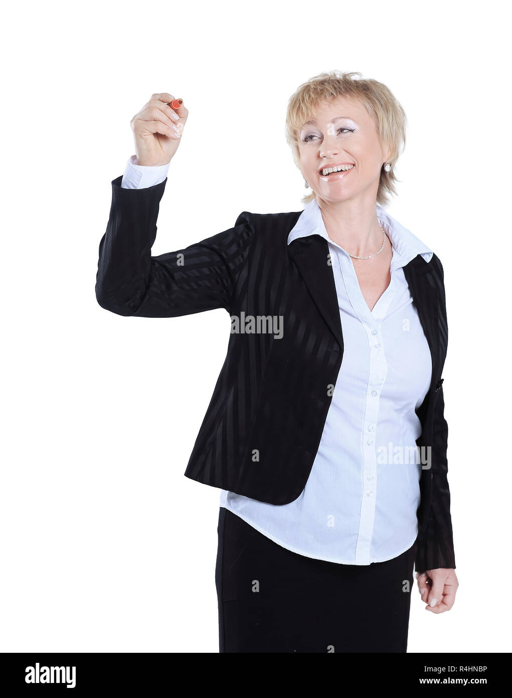 modern business woman pointing at a virtual point Stock Photo - Alamy