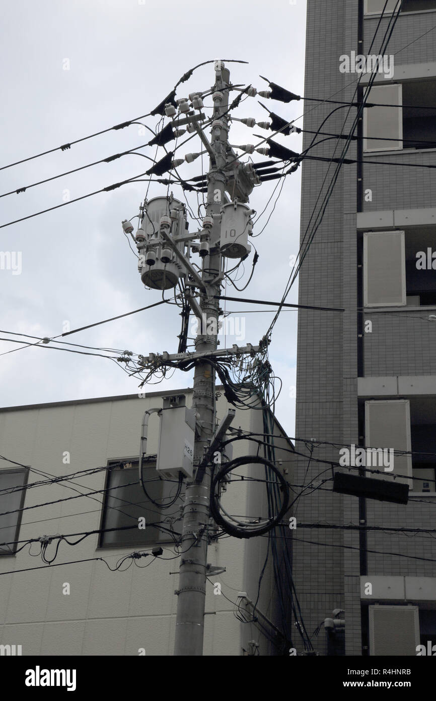 electrical distribution and cables in hiroshima japan Stock Photo - Alamy