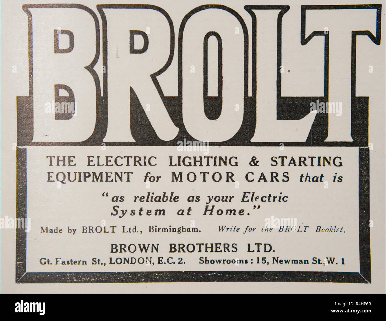 An old advert for Brolt electric lighting and starting systems. From an ...