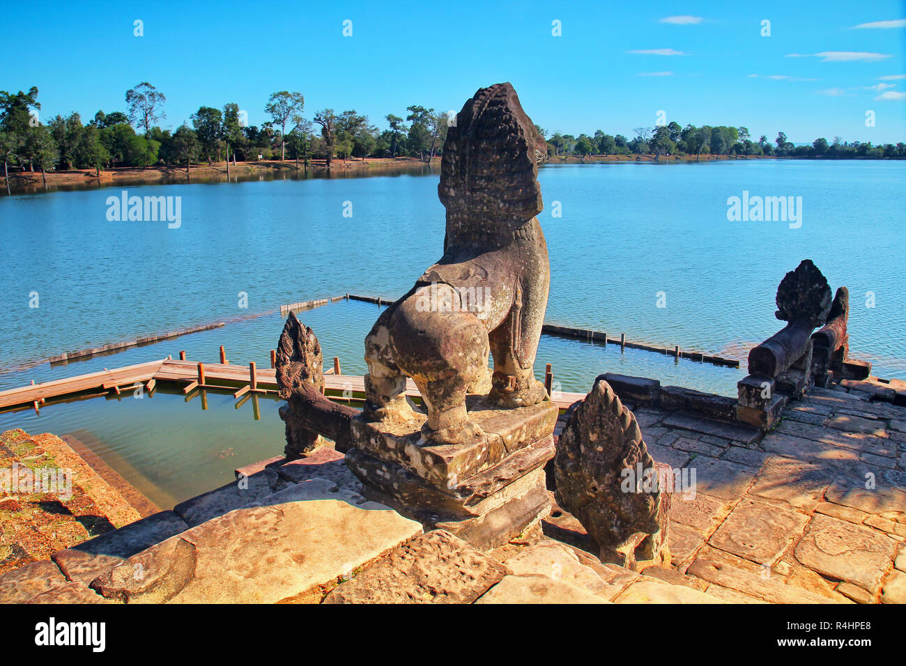 Srah Srang with Lion and Naga statues in Angkor Wat Temple in Cambodia ...