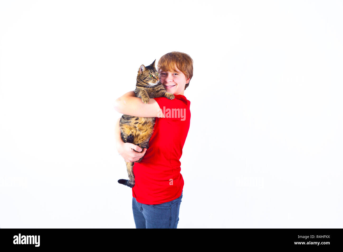 Portrait boy hugging cat hi-res stock photography and images - Alamy