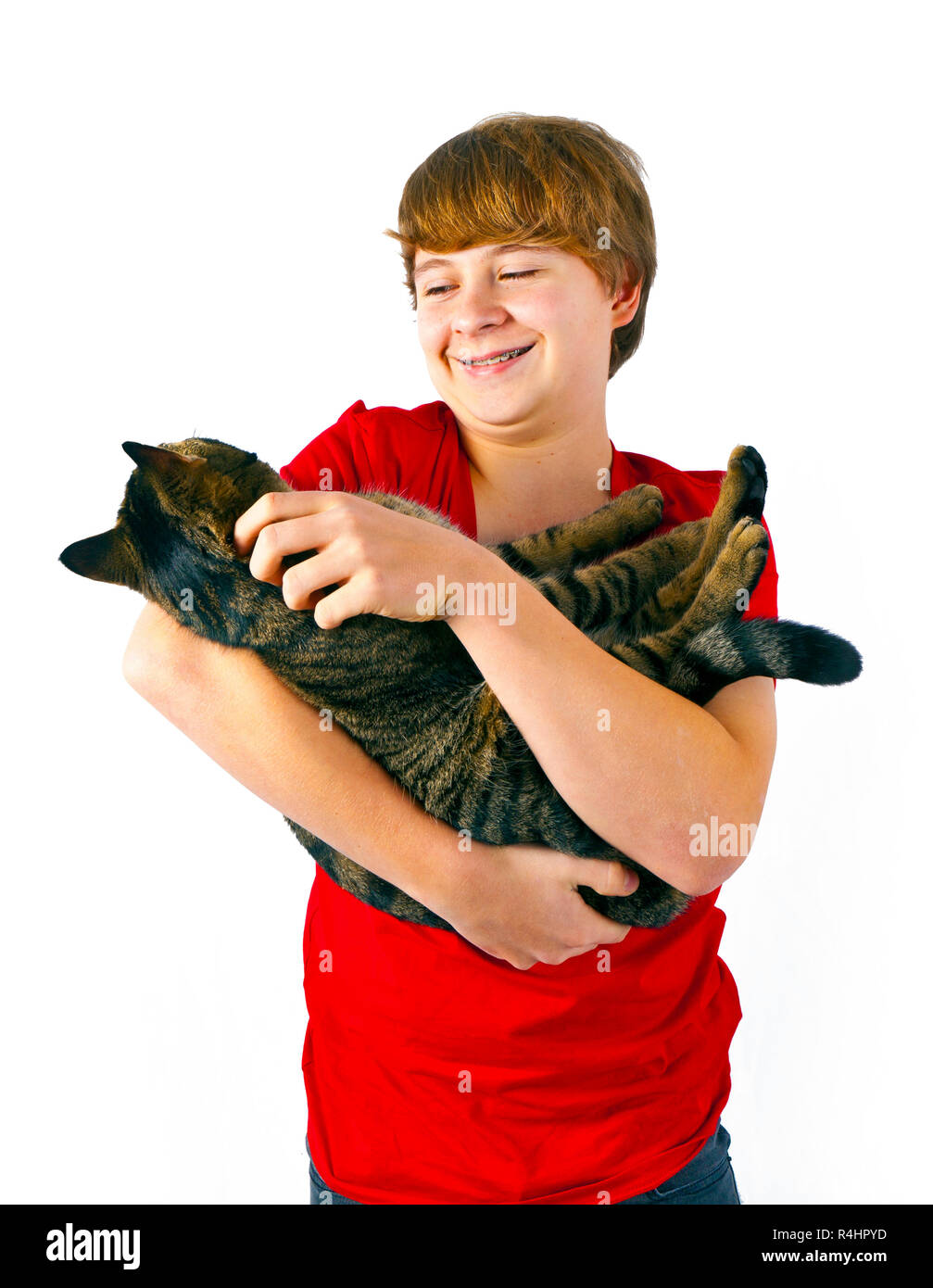 cute boy hugging with his cat Stock Photo - Alamy