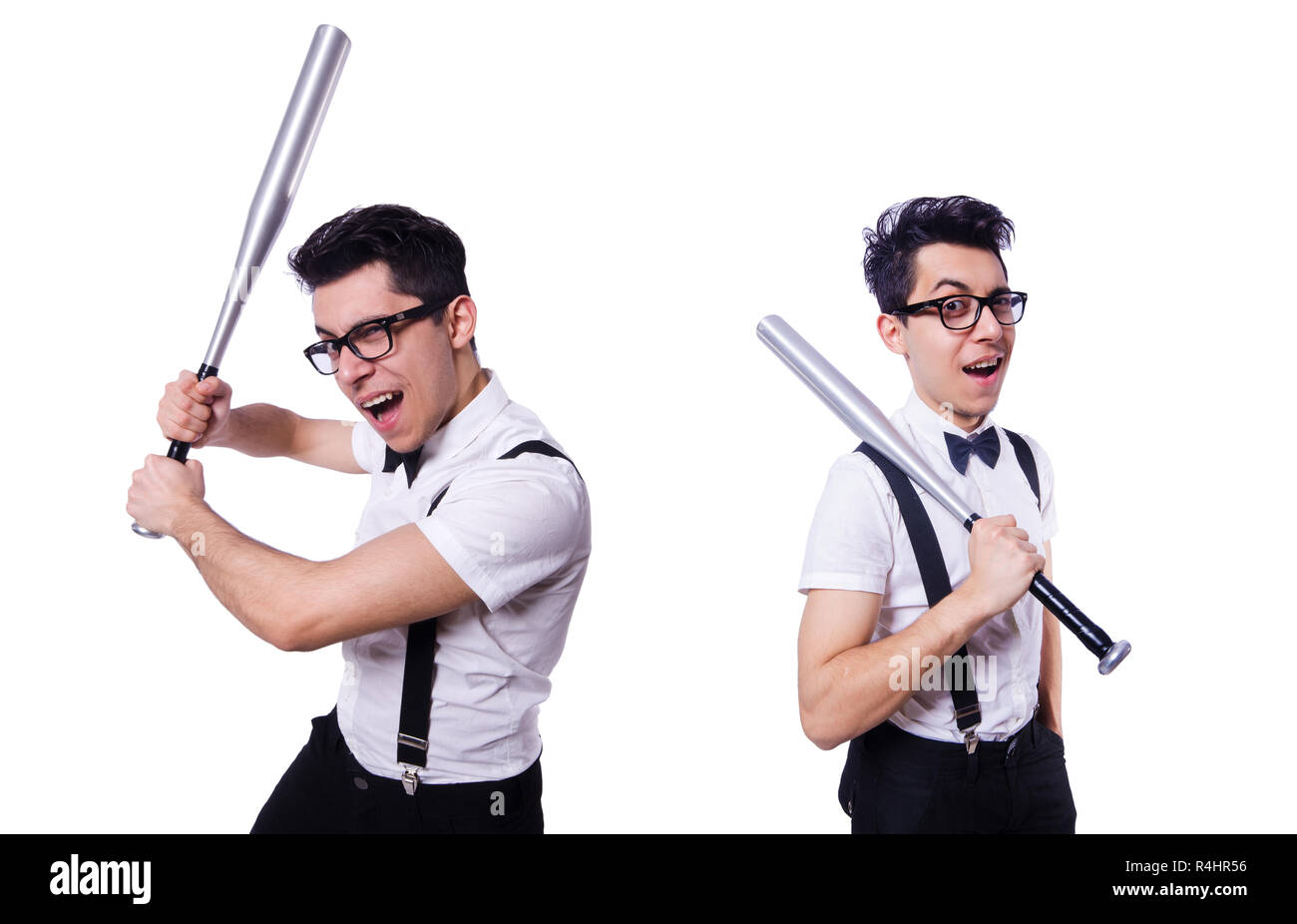 Funny man with baseball bat Stock Photo - Alamy