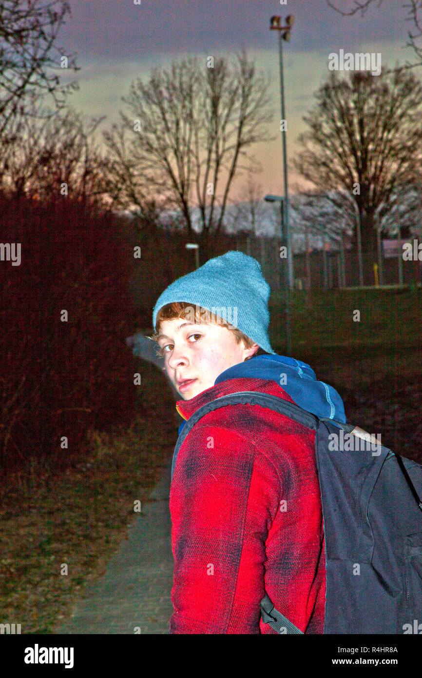 portrait of young teenage boy in the night Stock Photo - Alamy