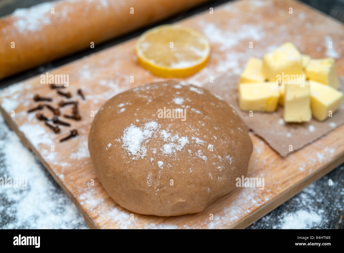 on the kitchen table. Ingredients - butter, lemon, flour, sugar, cloves ...