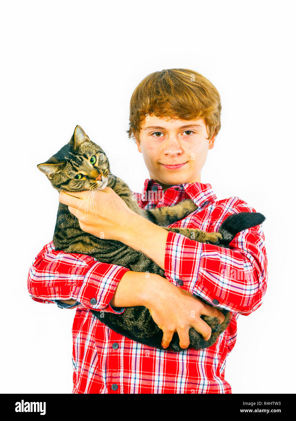 boy with his cat in the arm Stock Photo - Alamy