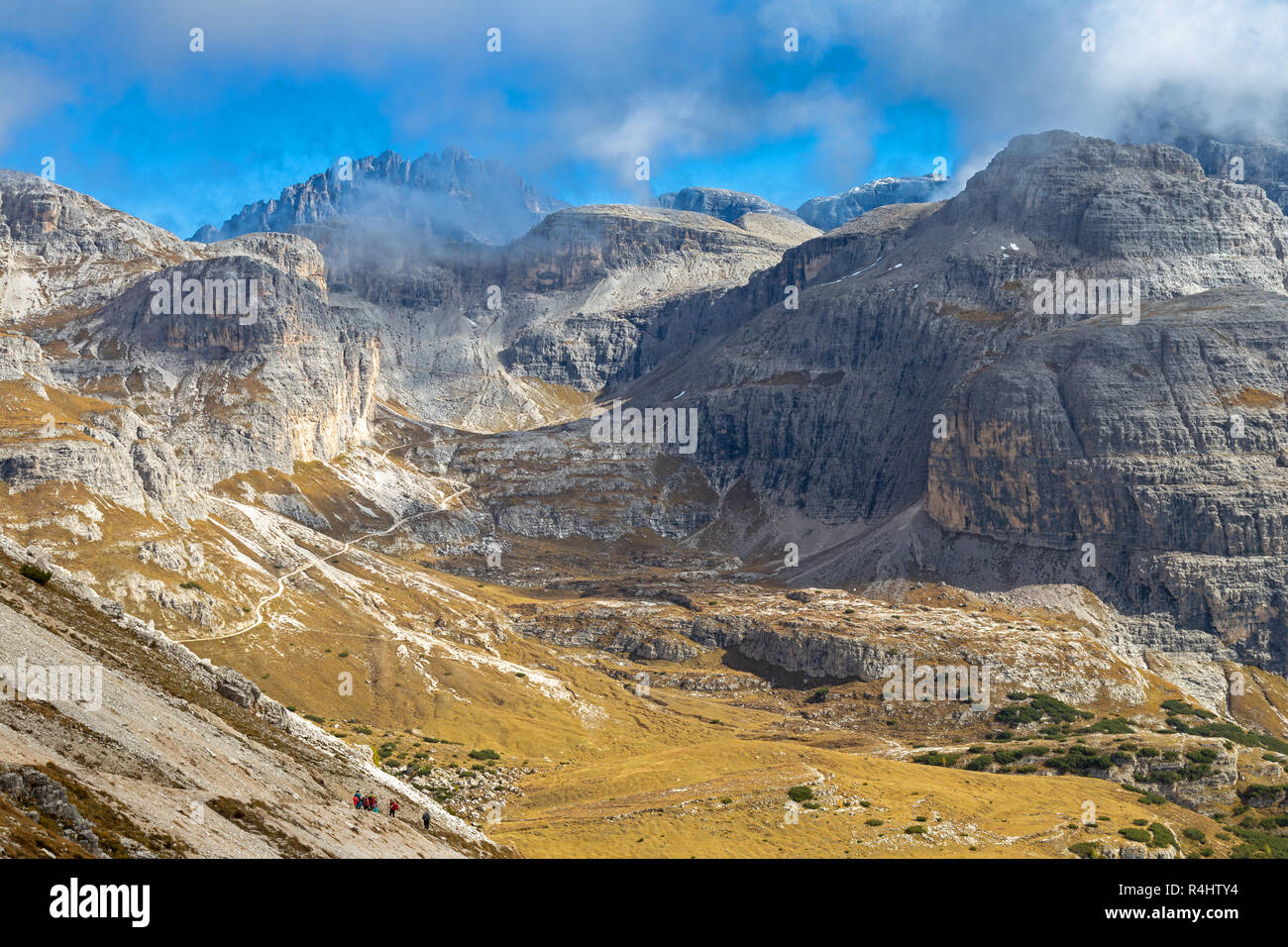 Hiking trail to the Buellelejoch hut at Three Peaks, Dolomites, South ...