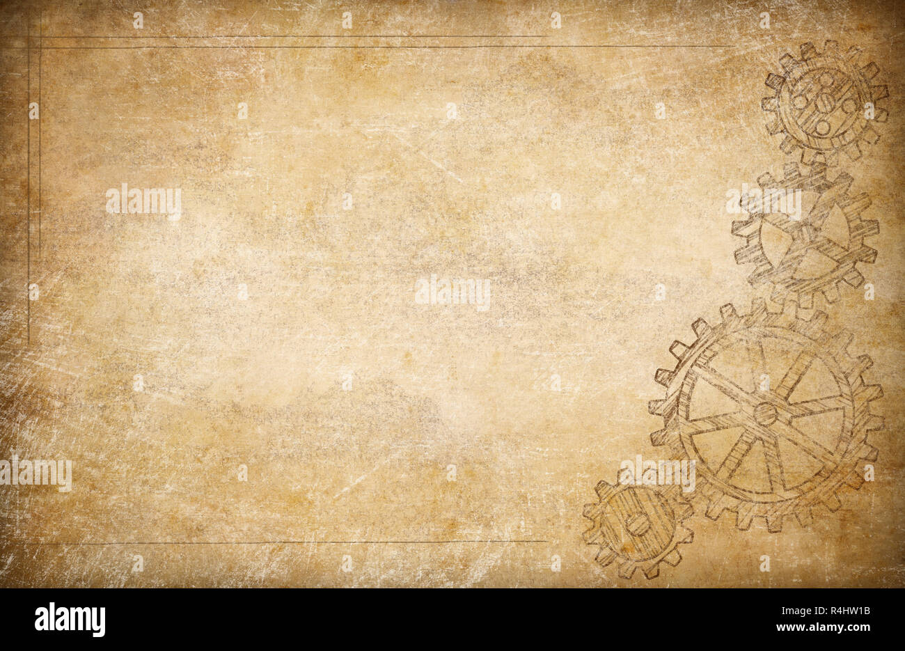 Gears and cogs worn paper vintage background Stock Photo - Alamy
