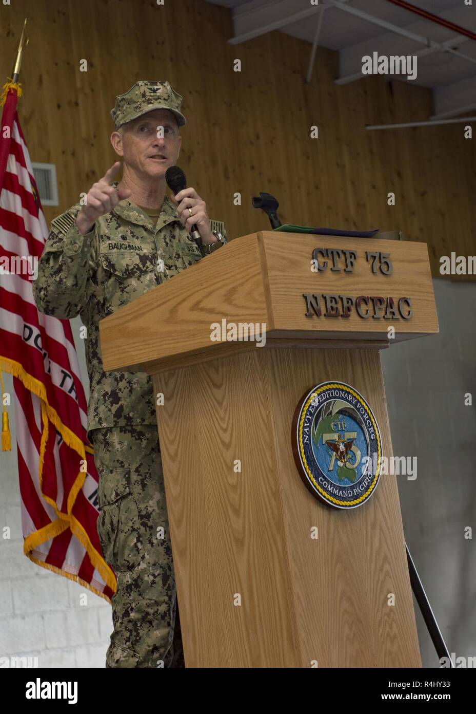 SANTA RITA, Guam, (Oct. 26, 2018) Captain Robert Baughman, gives his ...