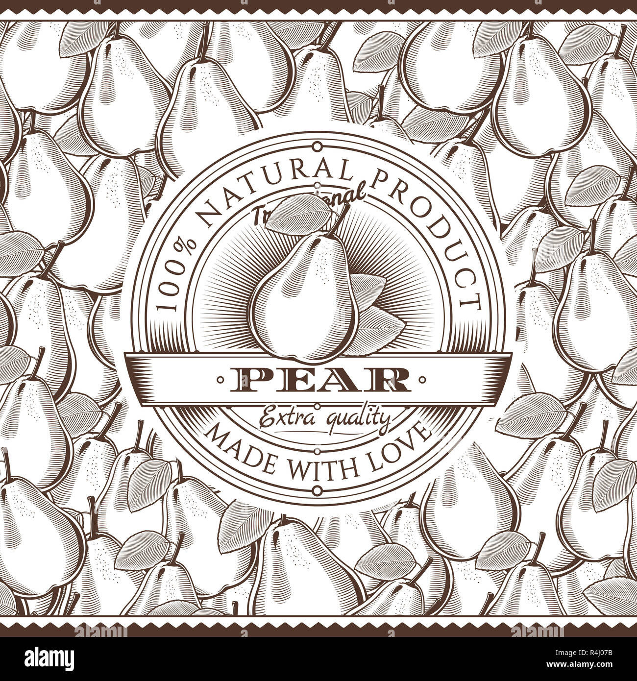 Vintage Pear Label On Seamless Pattern Stock Photo - Alamy