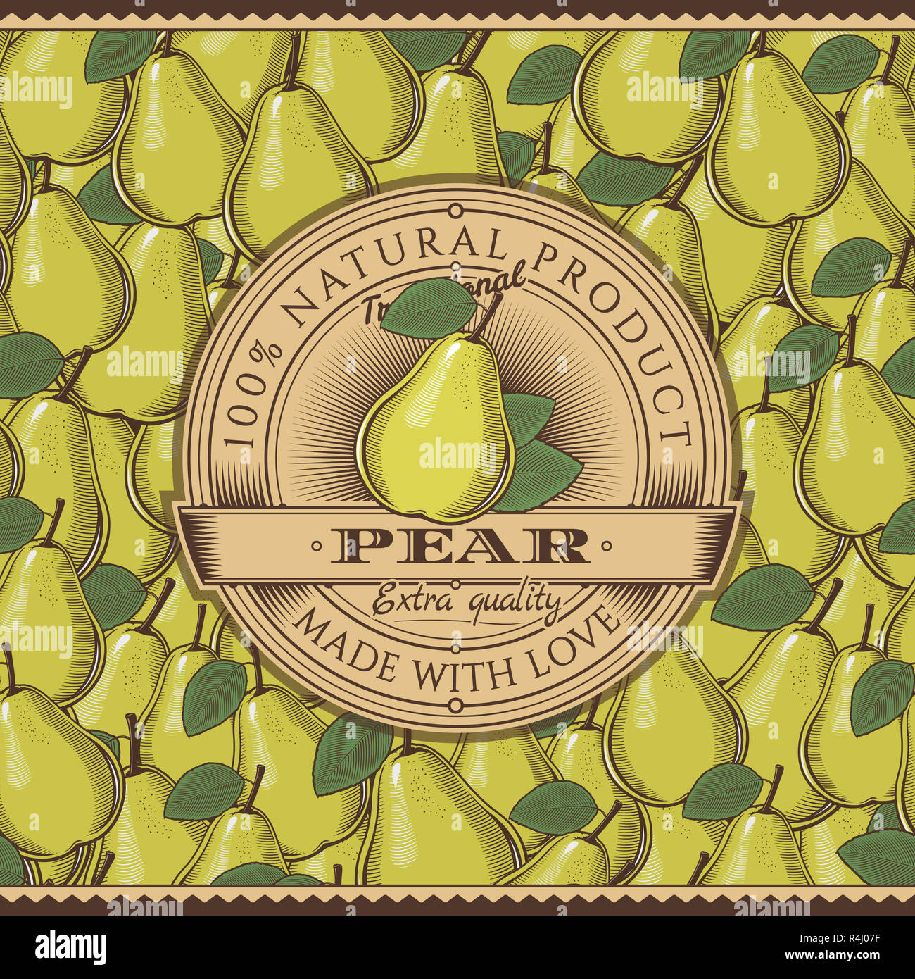 Vintage Pear Label On Seamless Pattern Stock Photo - Alamy