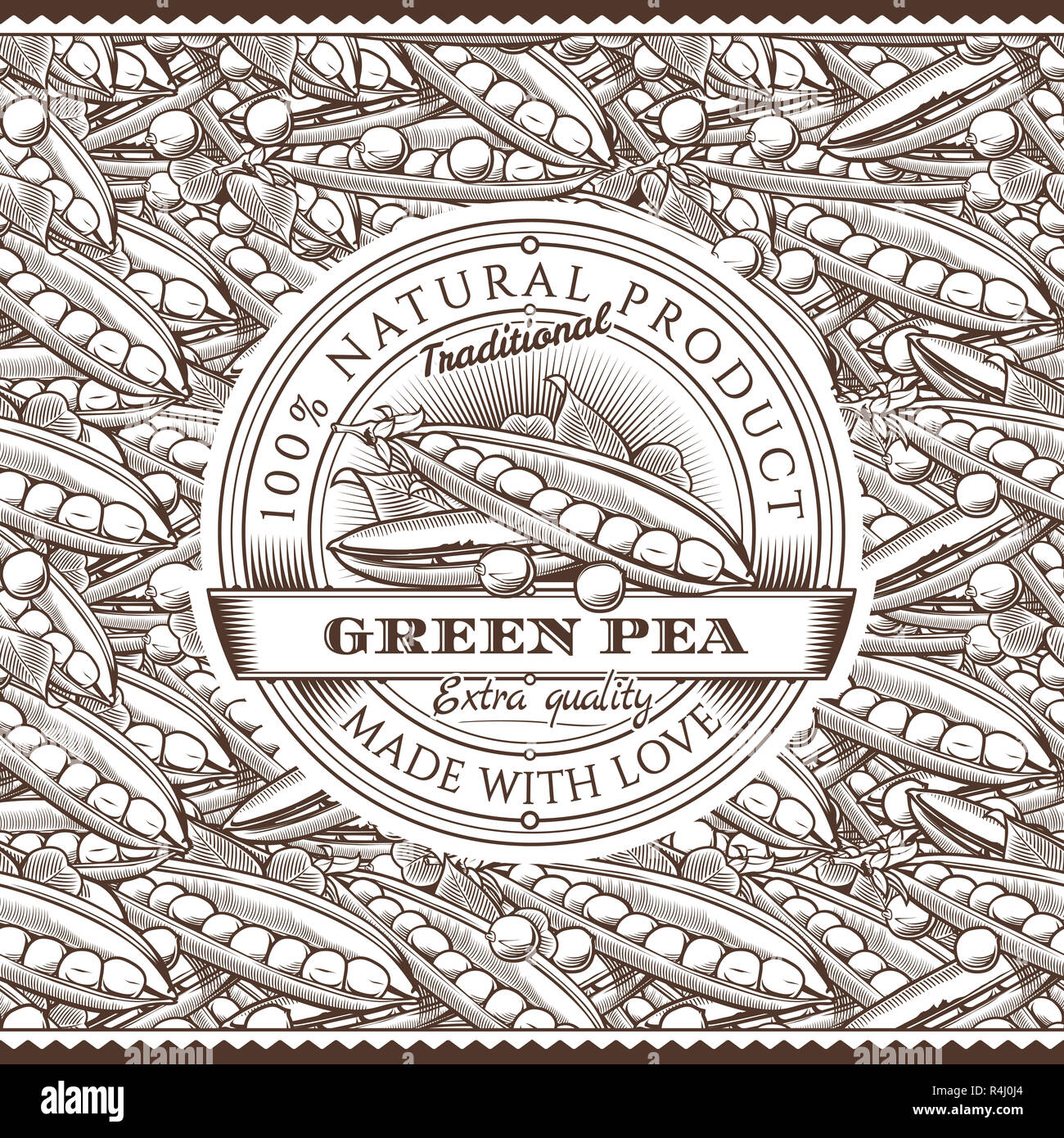 Vintage Green Peas Label On Seamless Pattern Stock Photo - Alamy