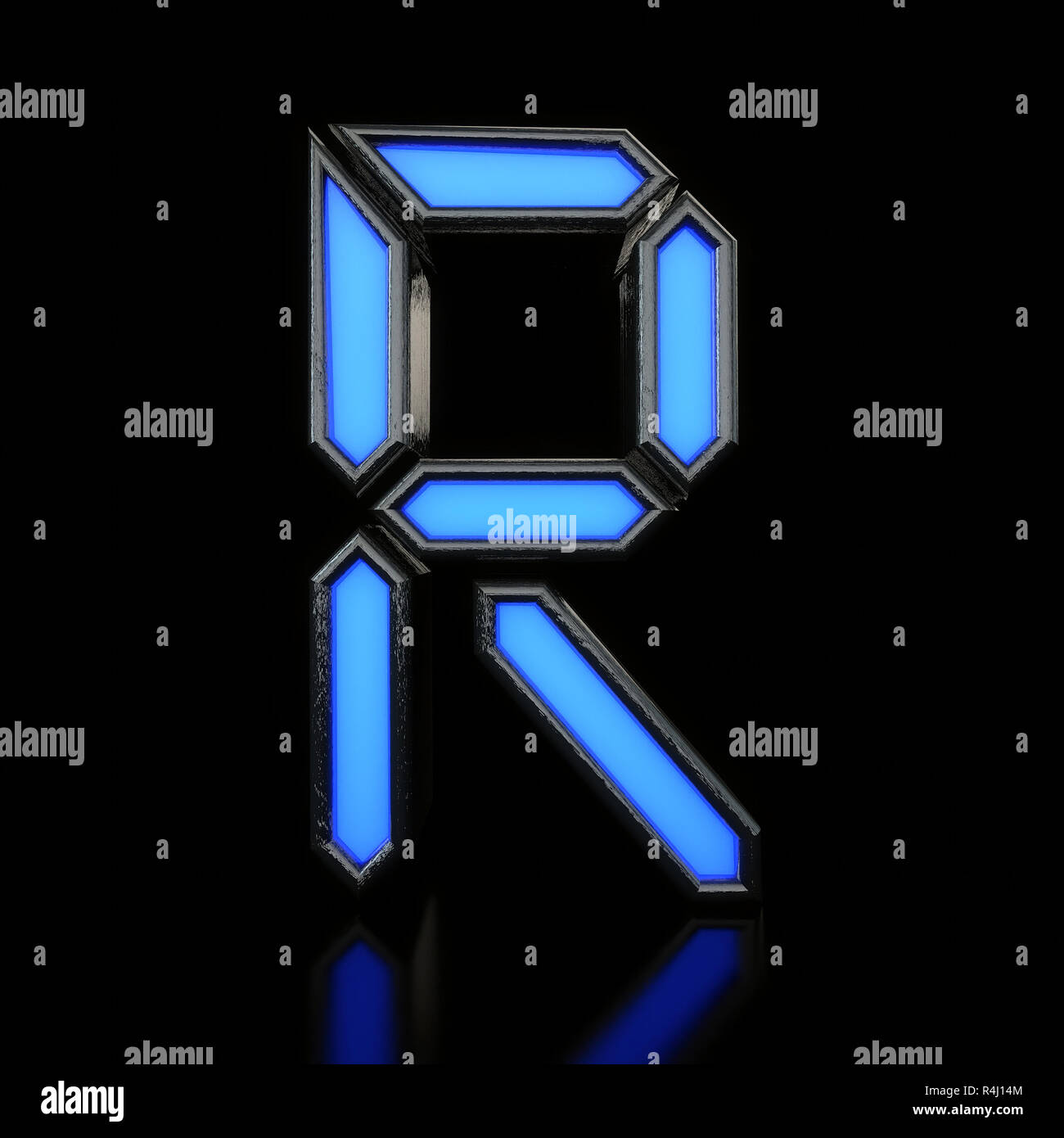 Letter R Futuristic blue neon led digital font. 3D Rendering Stock ...