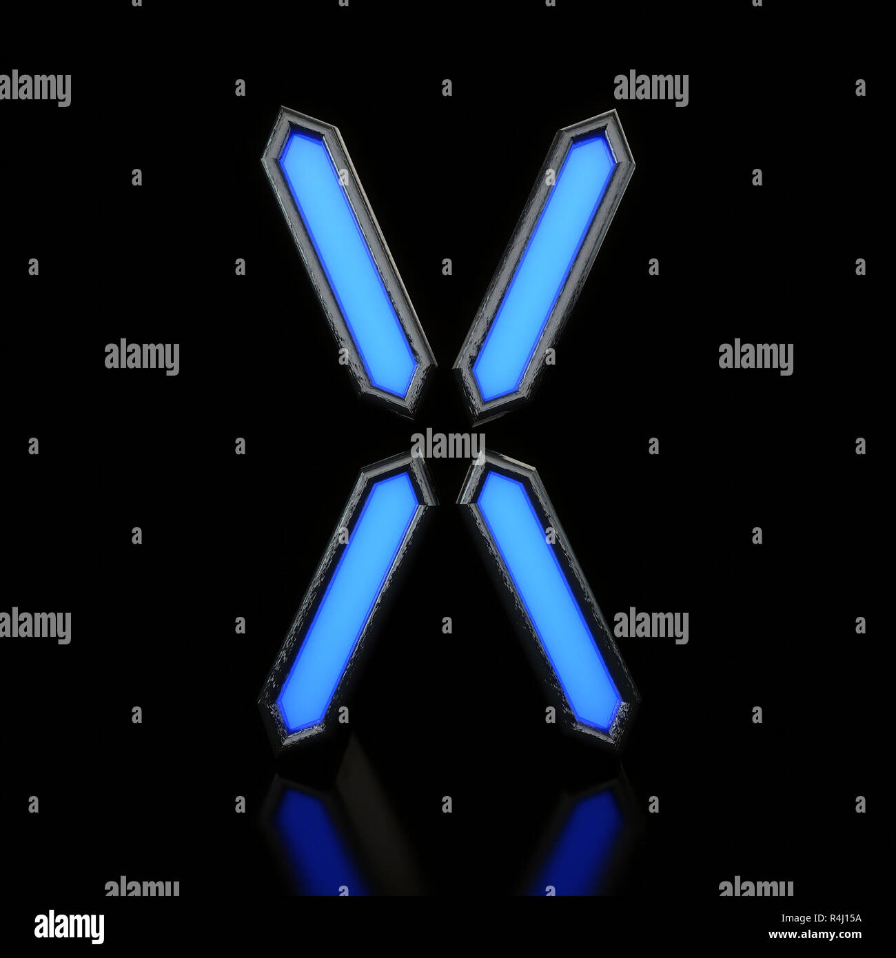 Letter X Futuristic blue neon led digital font. 3D Rendering Stock ...